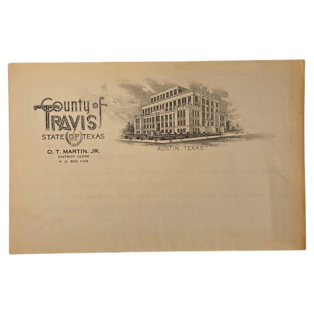 Vintage Travis County Texas Letterhead District Clerk Austin TX ...