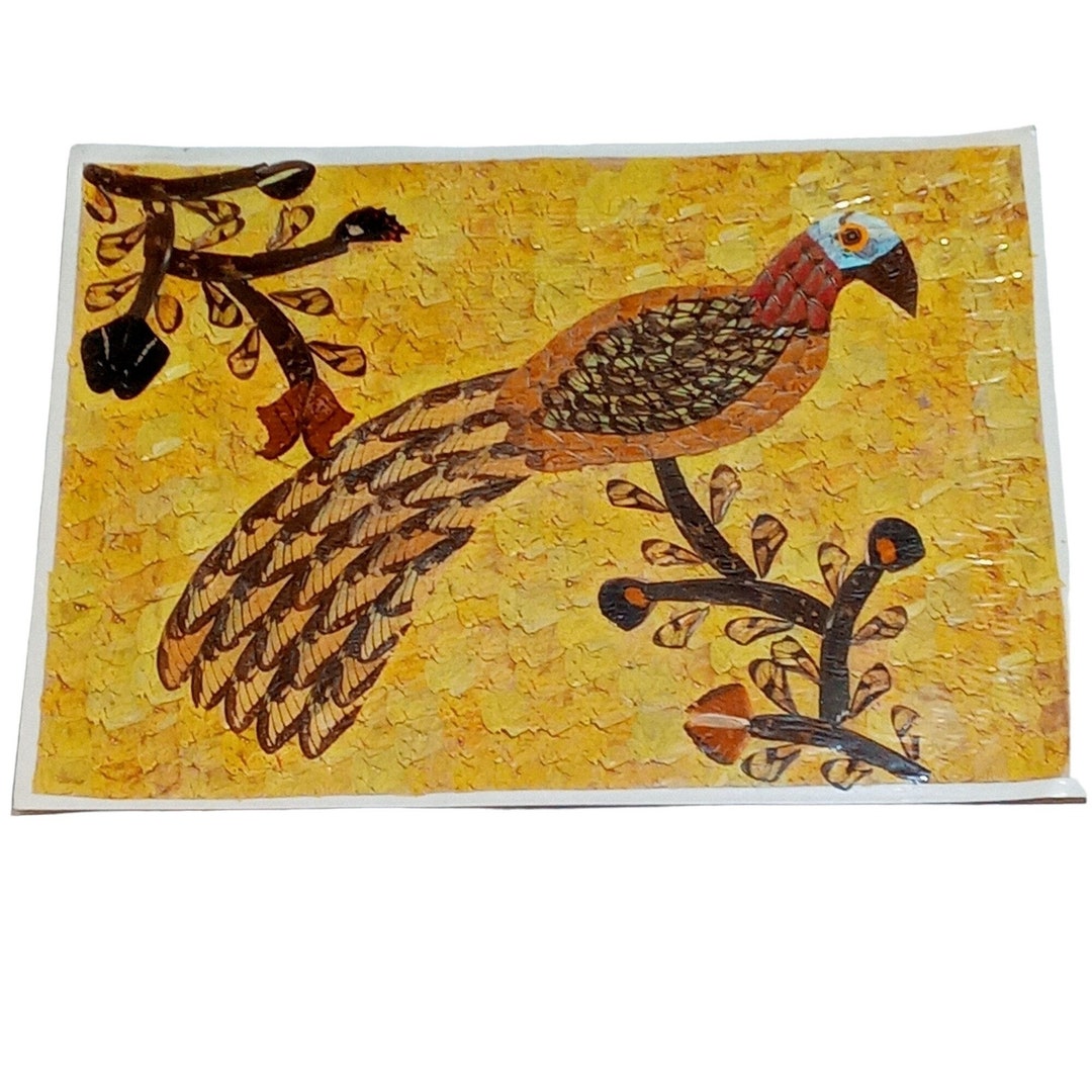 Peacock Partridge Butterfly Wing Folk Art Bird Vintage Collage Mosaic ...