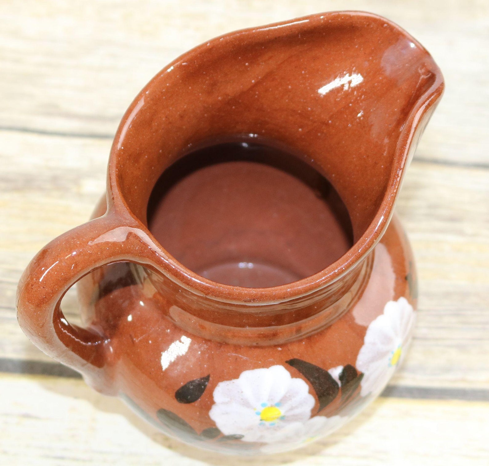 Vintage Brown Pitcher Pottery Hand Painted Flowers Floral - Etsy