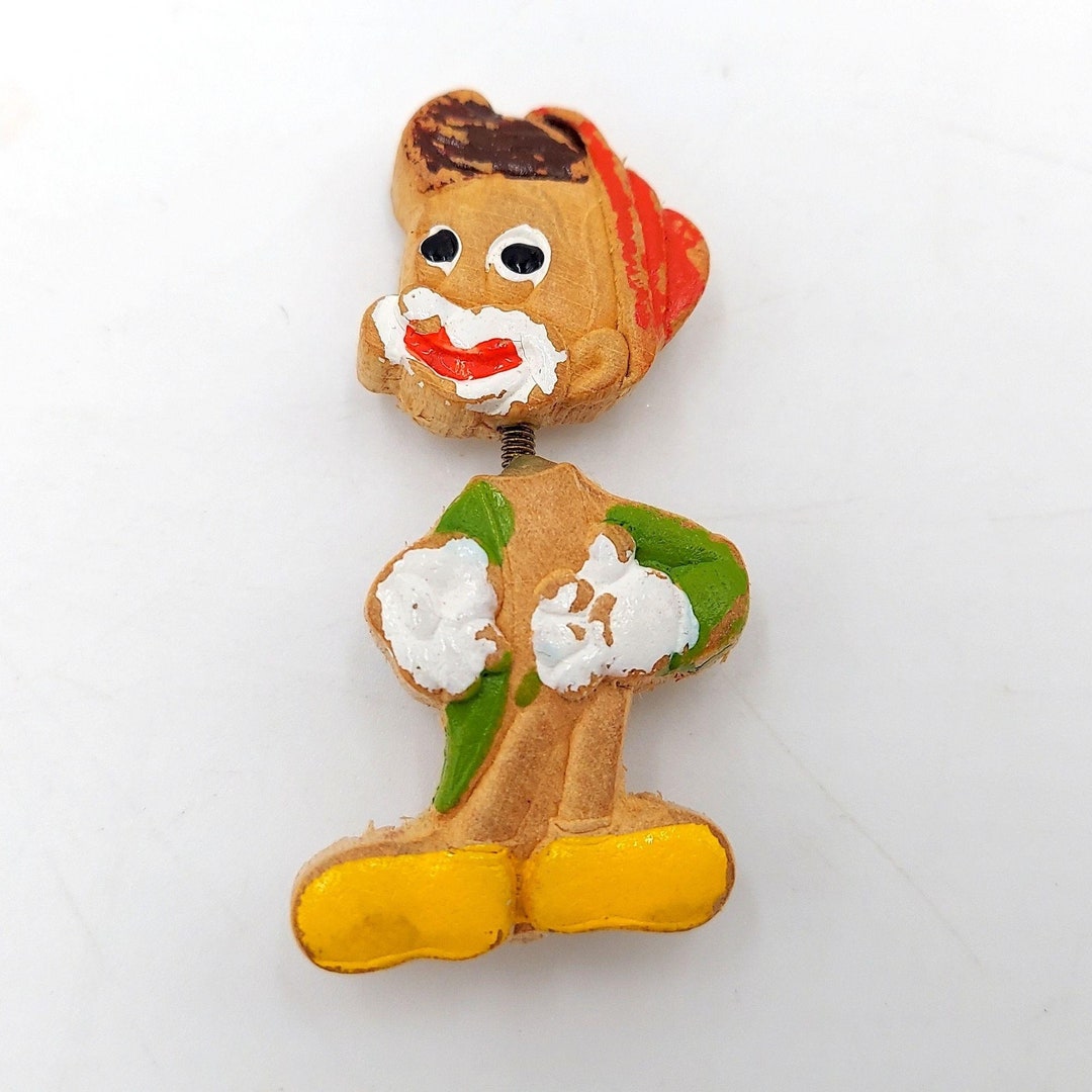 Vintage Wood Bobblehead Pin Brooch Japón Bisutería - Etsy España
