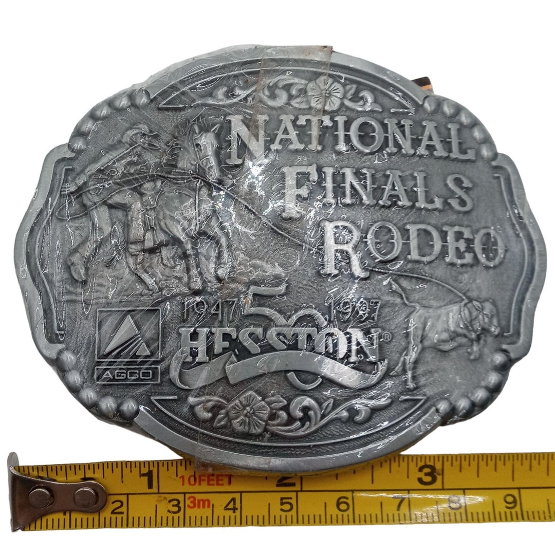 1997 Hesston NFR Rodeo Belt Buckle NOS Calf Roper Horse Cowboy Vintage ...