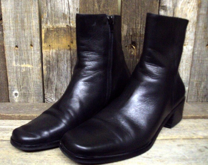 Side Zip Italian Black Leather Ankle Boots Size 8 1\/2 B - Etsy