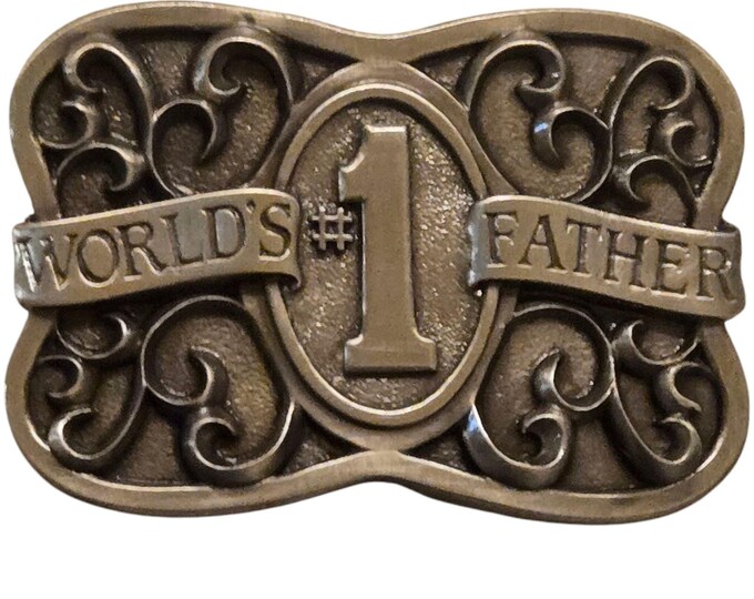 Worlds Number 1 Father Belt Buckle 1986 Vintage Dad Western Wear ...