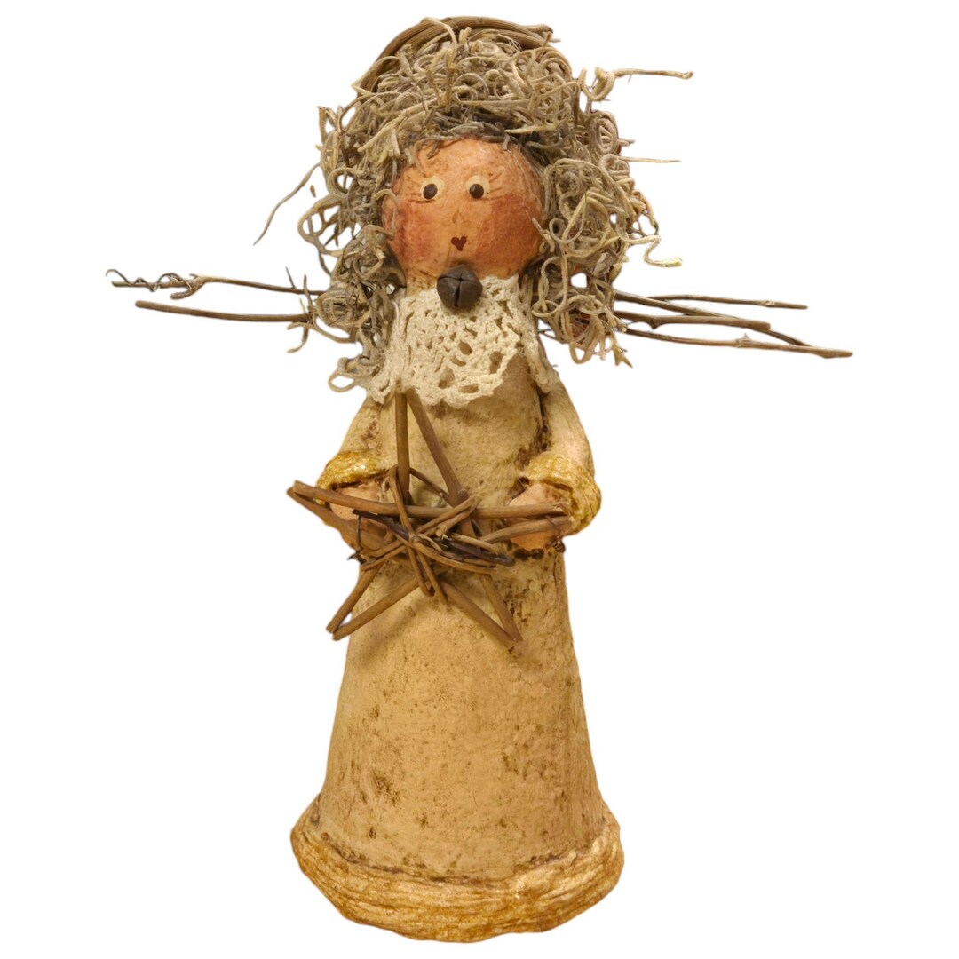 Vintage Angel Figurine 8 Inch Tall Paper Mache Twig Star Prim Home ...