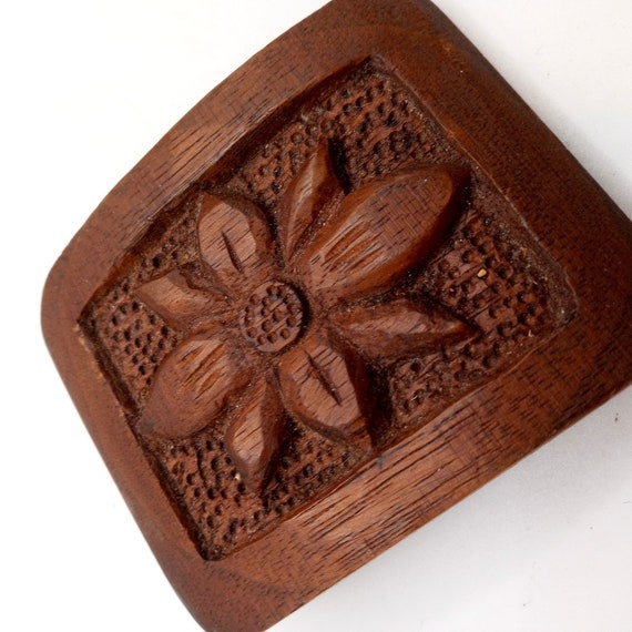 Carved Flower Belt Buckle Wood Carving Signed OOAK Vi… - Gem