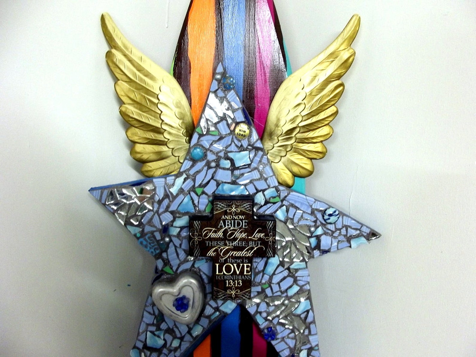HUGE Star Stripes Wings Assemblage BOHO Folk Art Cross - Etsy
