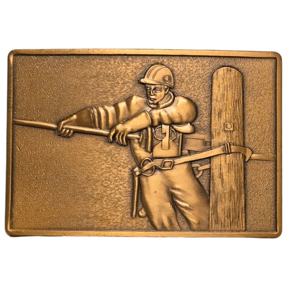 1982 Lineman Belt Buckle Vintage Journeyman Utility W… - Gem