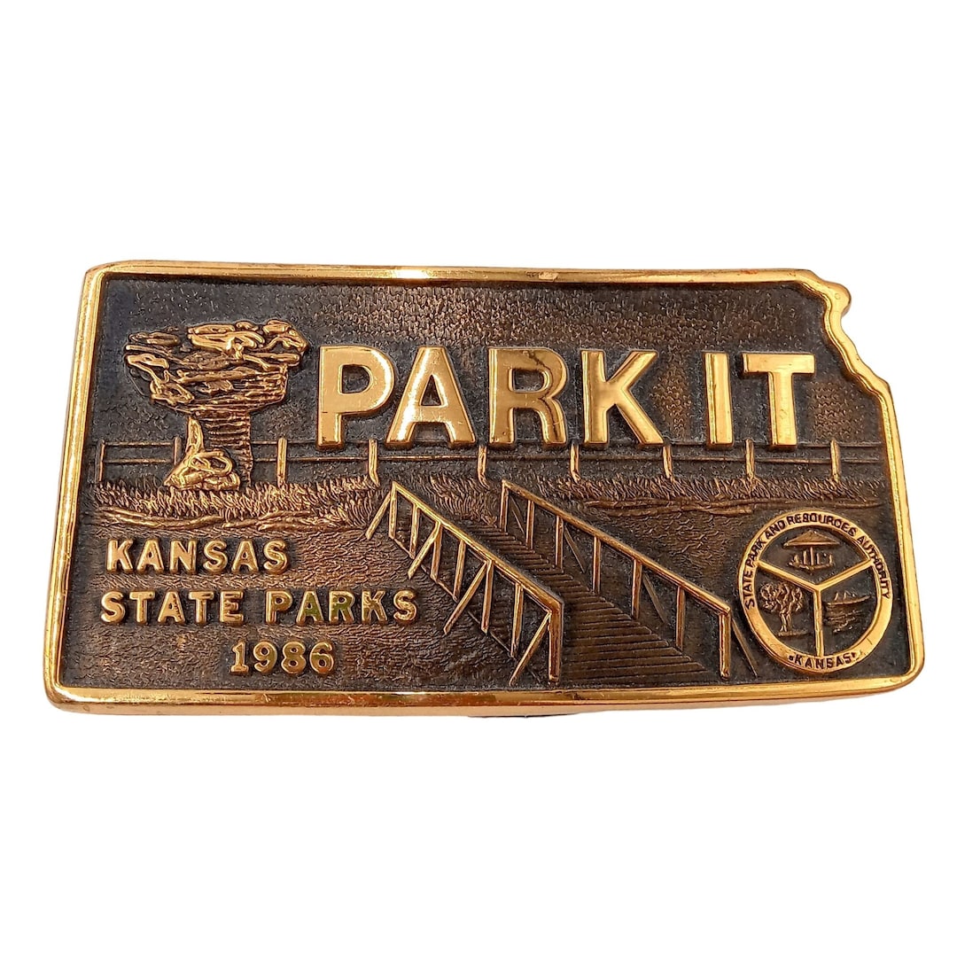 Kansas State Parks Belt Buckle 1986 Vintage KS Outdoors Ranger - Etsy