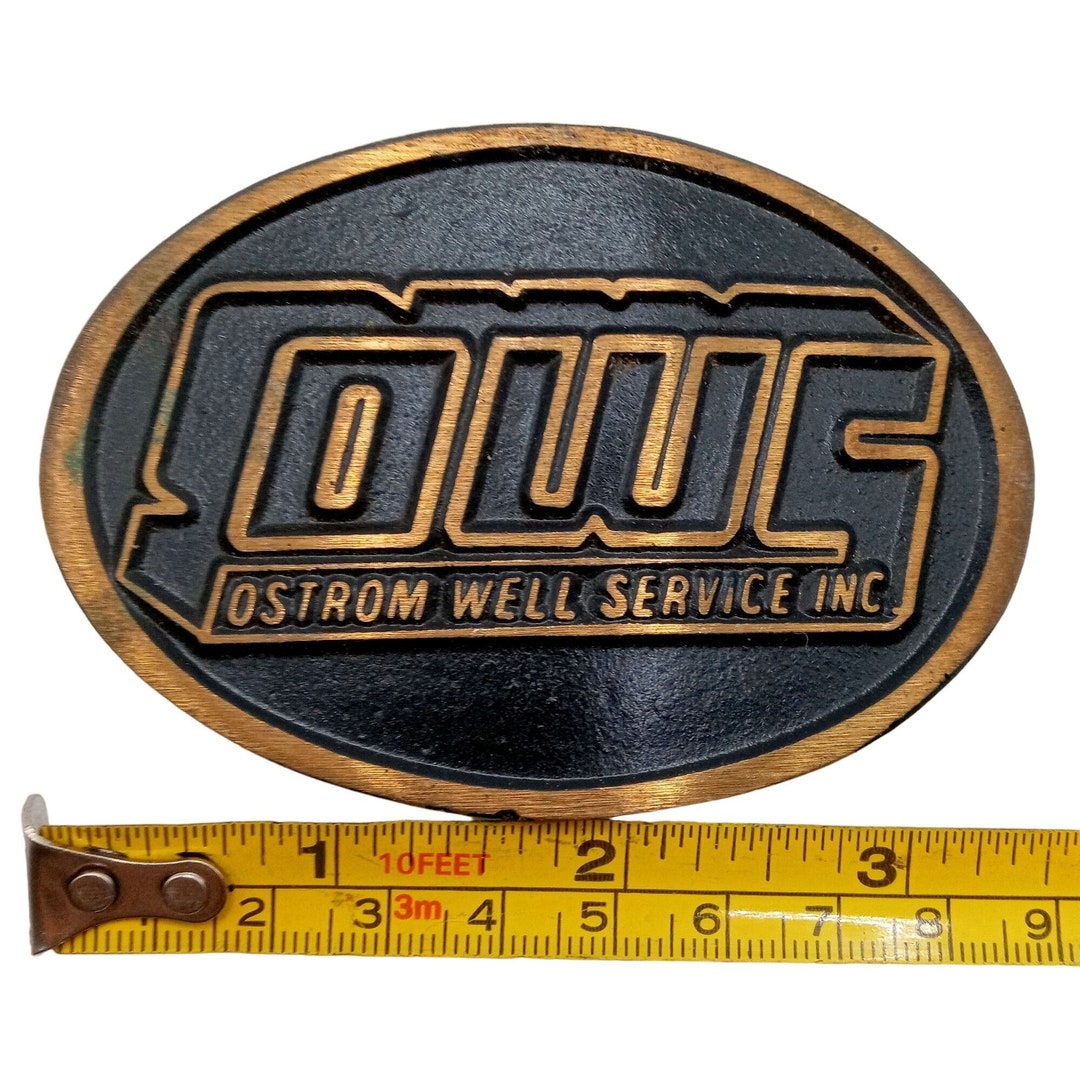 Ostrom Well Service Belt Buckle OWS Vintage Roughneck Oilfield Oil Rig ...