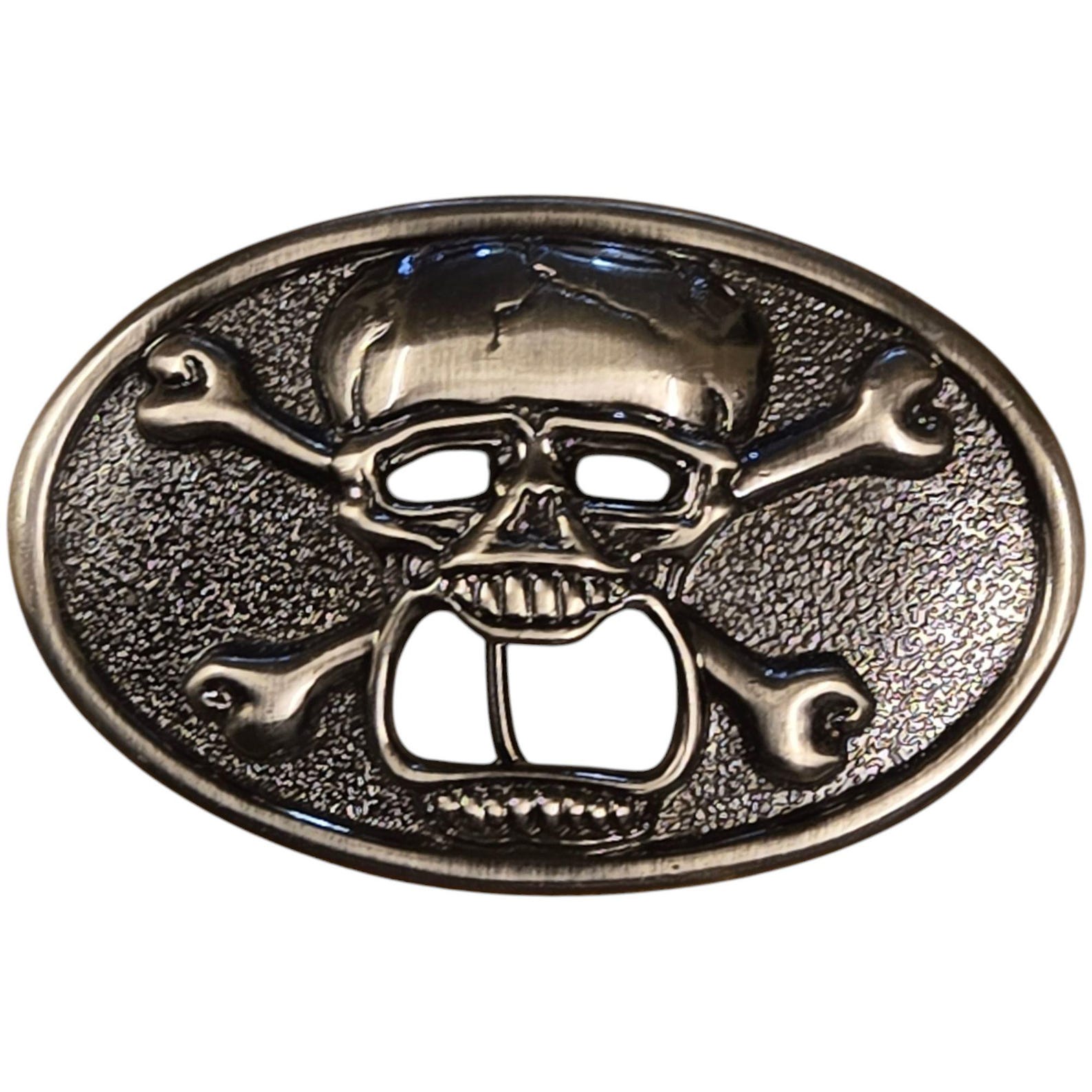 Skull and Crossbones Belt Buckle Beer Bottle Opener Biker Cowboy Pirate ...