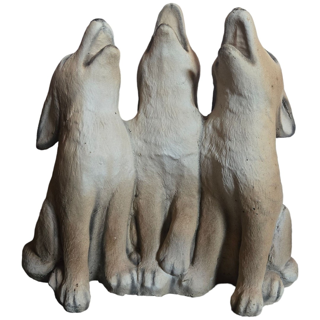 Vintage Howling Coyote Pups Cement Statue Southwest Concrete Folk Art ...