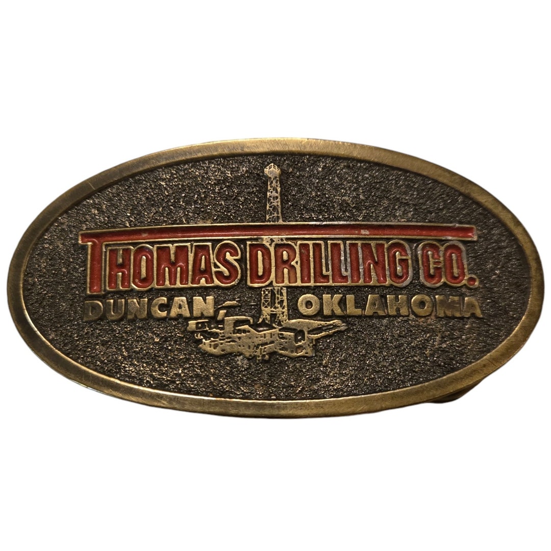 Thomas Drilling Belt Buckle Duncan OK Oil Rig Roughneck Vintage Western ...