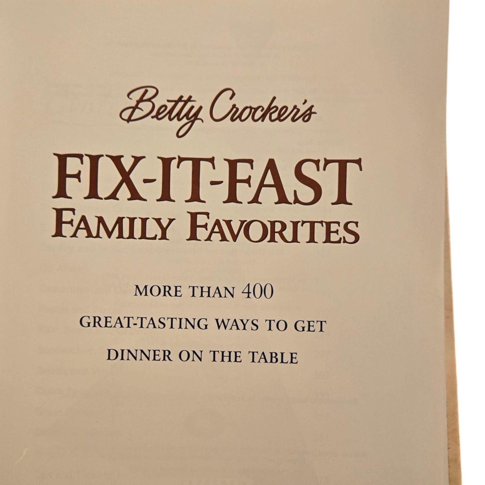Betty Crockers Fix It Fast Cookbook Family Favorites Recipe Book 2000 ...
