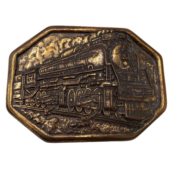 STEAM ENGINE RAILROAD TRAIN VINTAGE BELT BUCKLE GREAT… - Gem