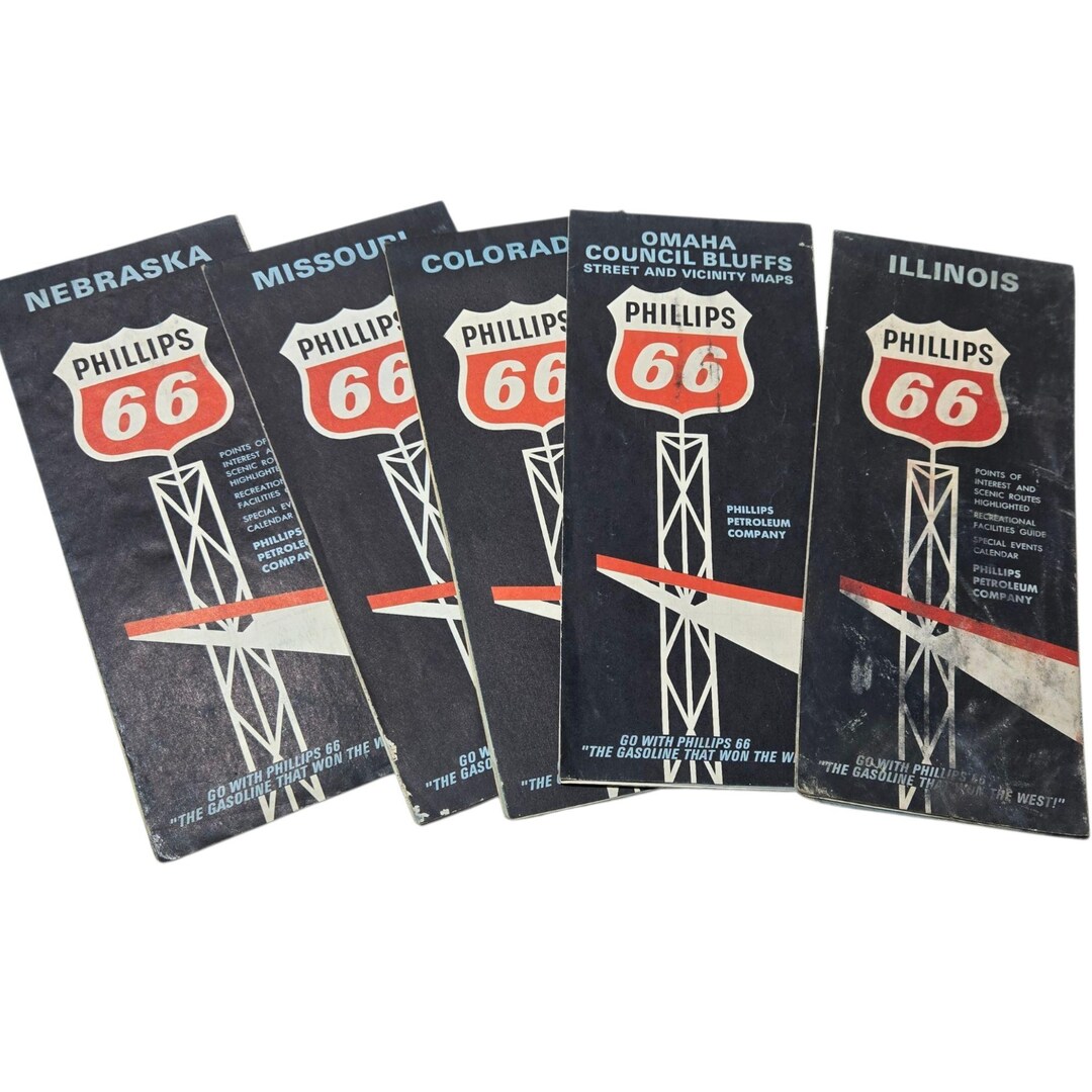 Vintage Phillips 66 Road Maps Nebraska Missouri Colorado Omaha Illinois ...