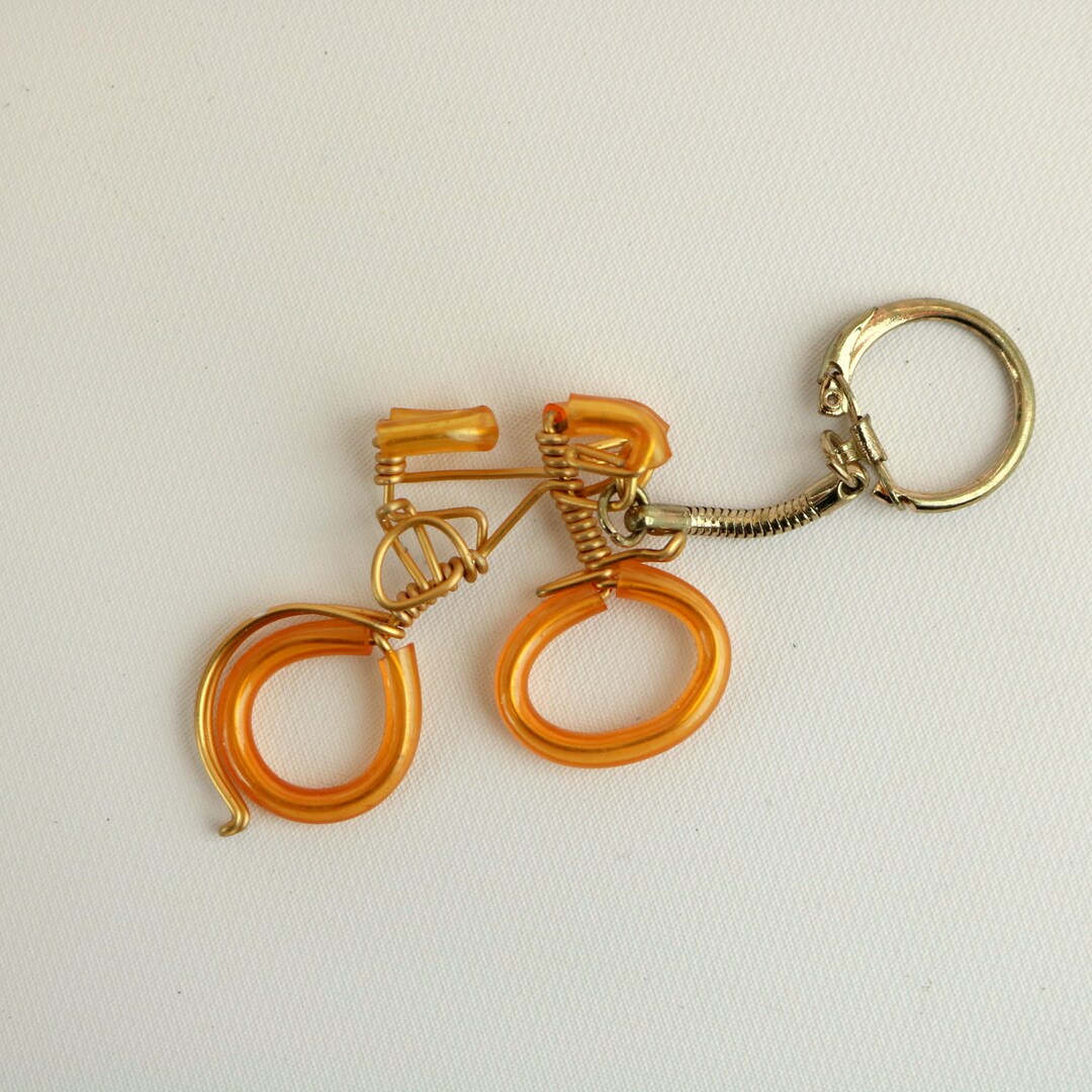 Wire Bicycle Keychain Copper Color Bike Wire Wrapped Bicyclist Folk Art ...