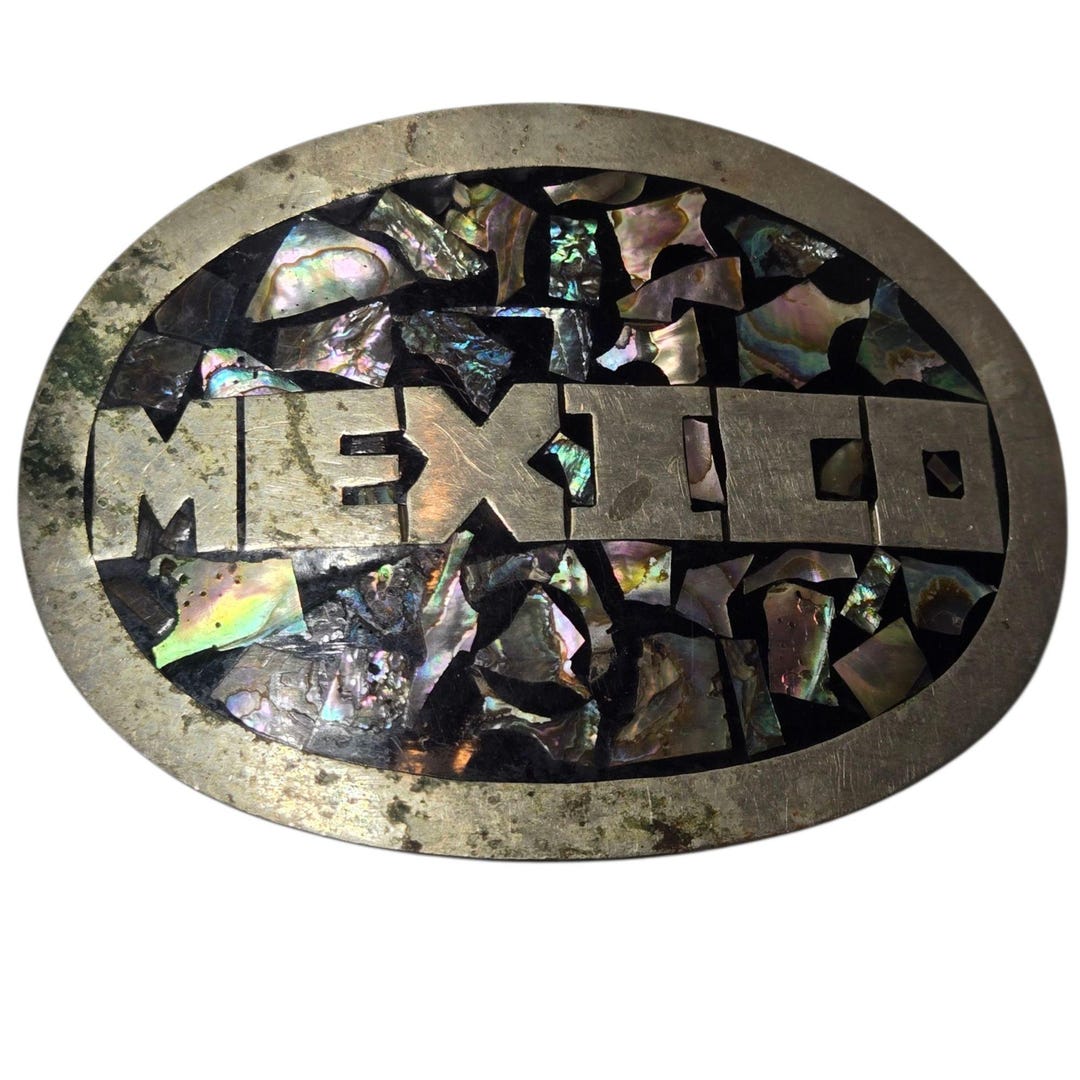 Mexico Abalone Shell Belt Buckle Vintage Western Cowboy Rodeo Country ...