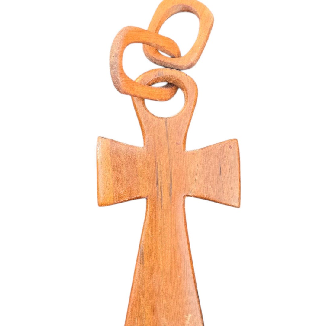 Hand Carved Wooden Cross With Interlocking Chain Link Design AS IS 12 ...
