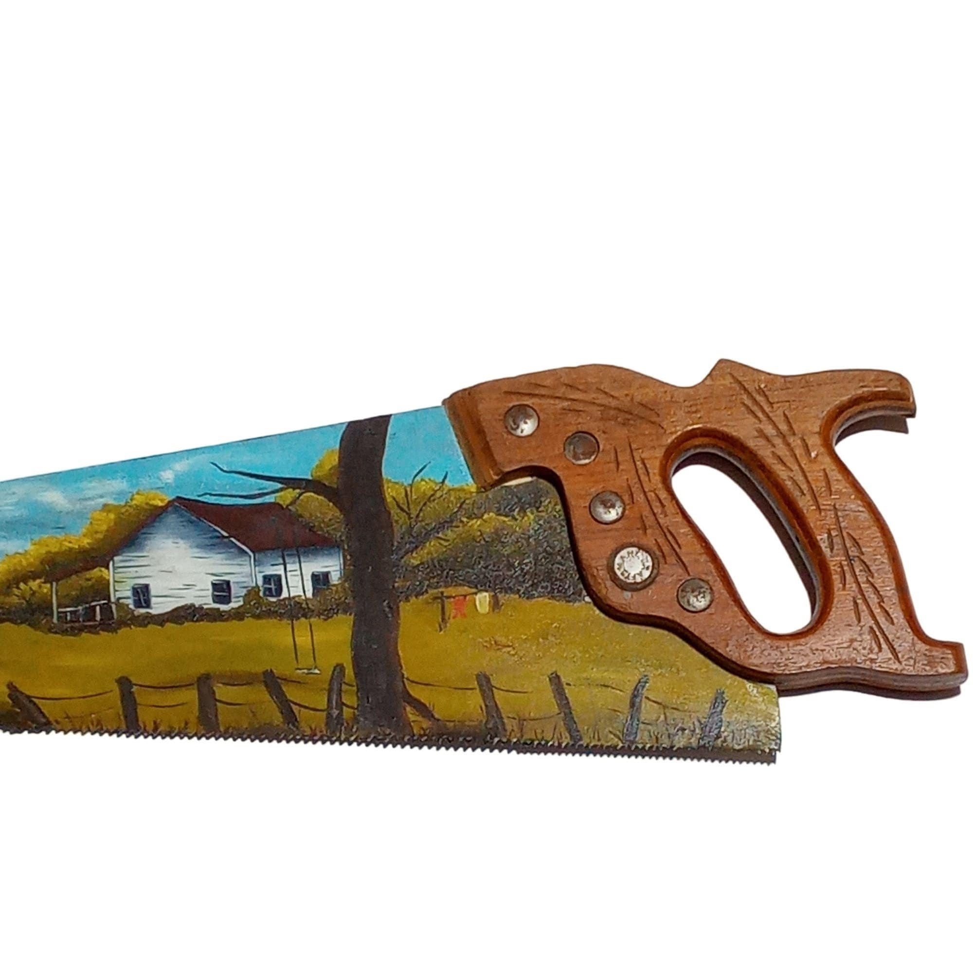 Vintage Painted Saw Folk Art Country Home Dirt Road Clothesline Tree ...