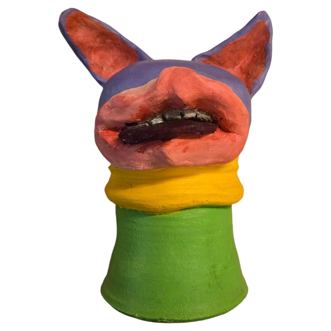 Unique Monster Head Sculpture Tongue Teeth Scary Creature OOAK Modern ...