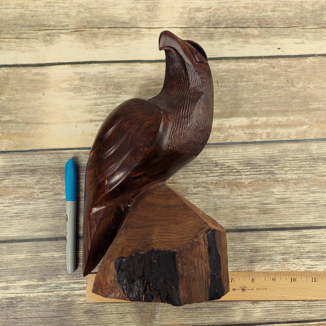 Wood Carved Eagle Sculpture Heavy Wooden Carving Bird OOAK Vintage - Etsy