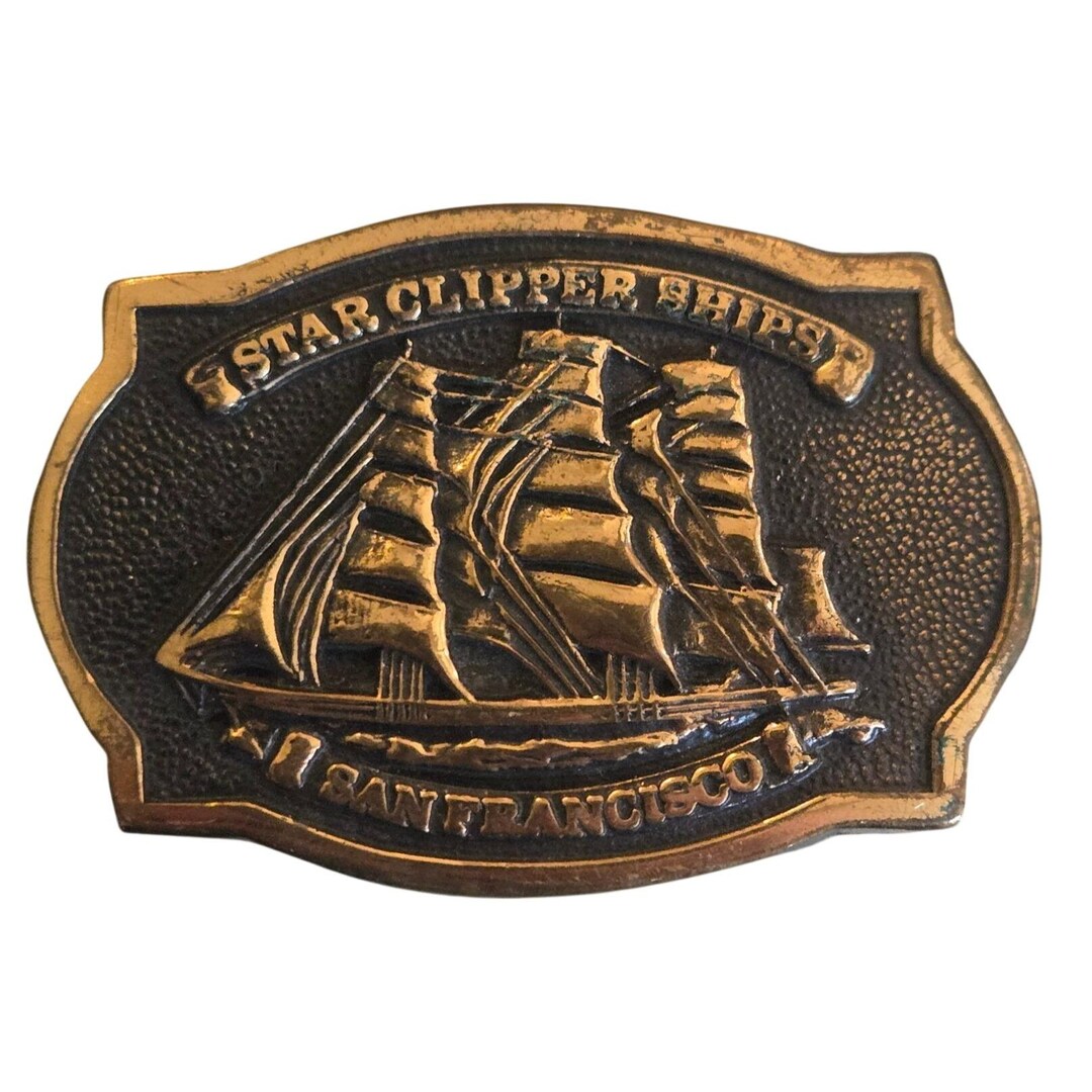 Vintage Star Clipper Ships Belt Buckle Solid Brass San Francisco Small ...