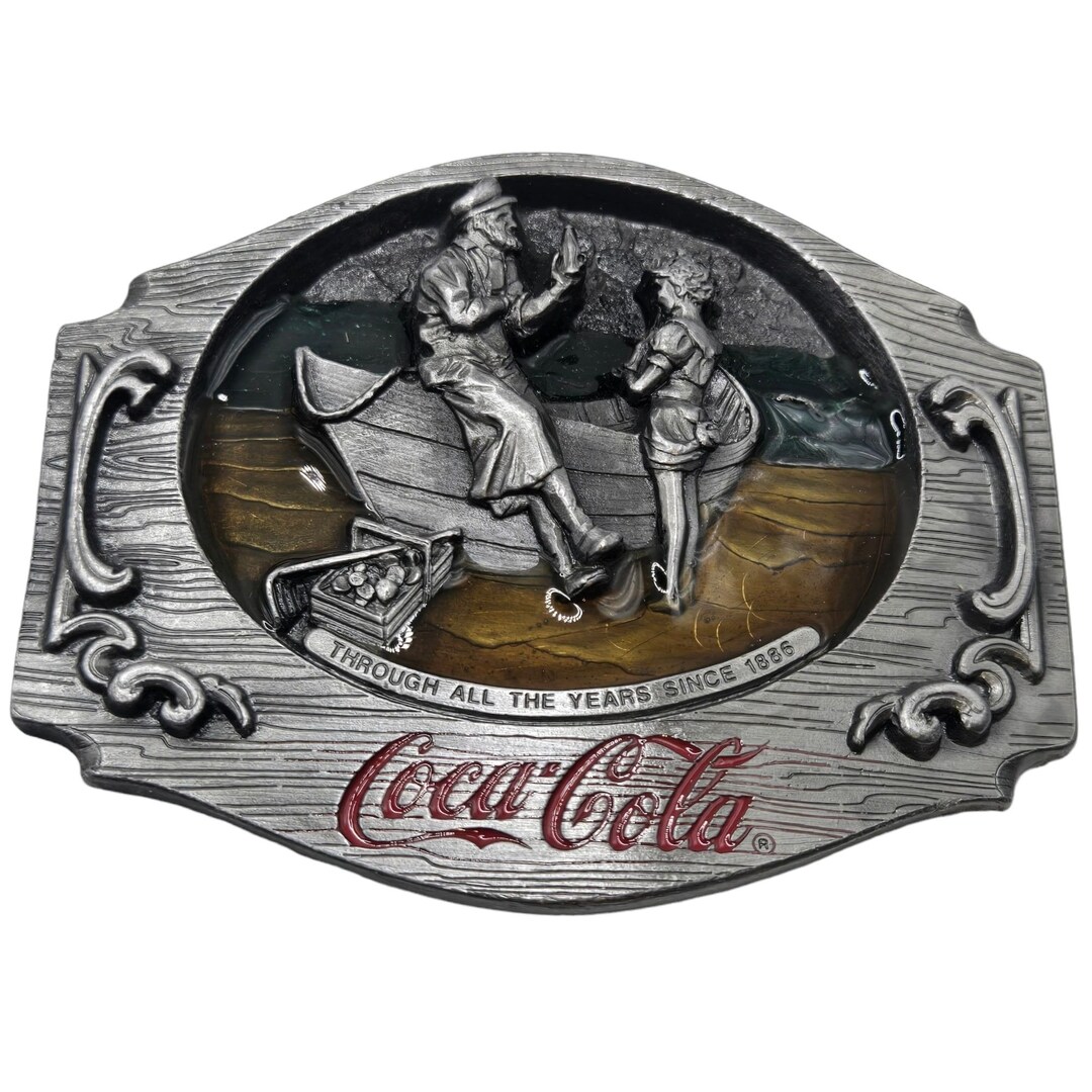 Coca Cola Belt Buckle 1990 Fishing Boy Fisherman Boat Through the Years ...