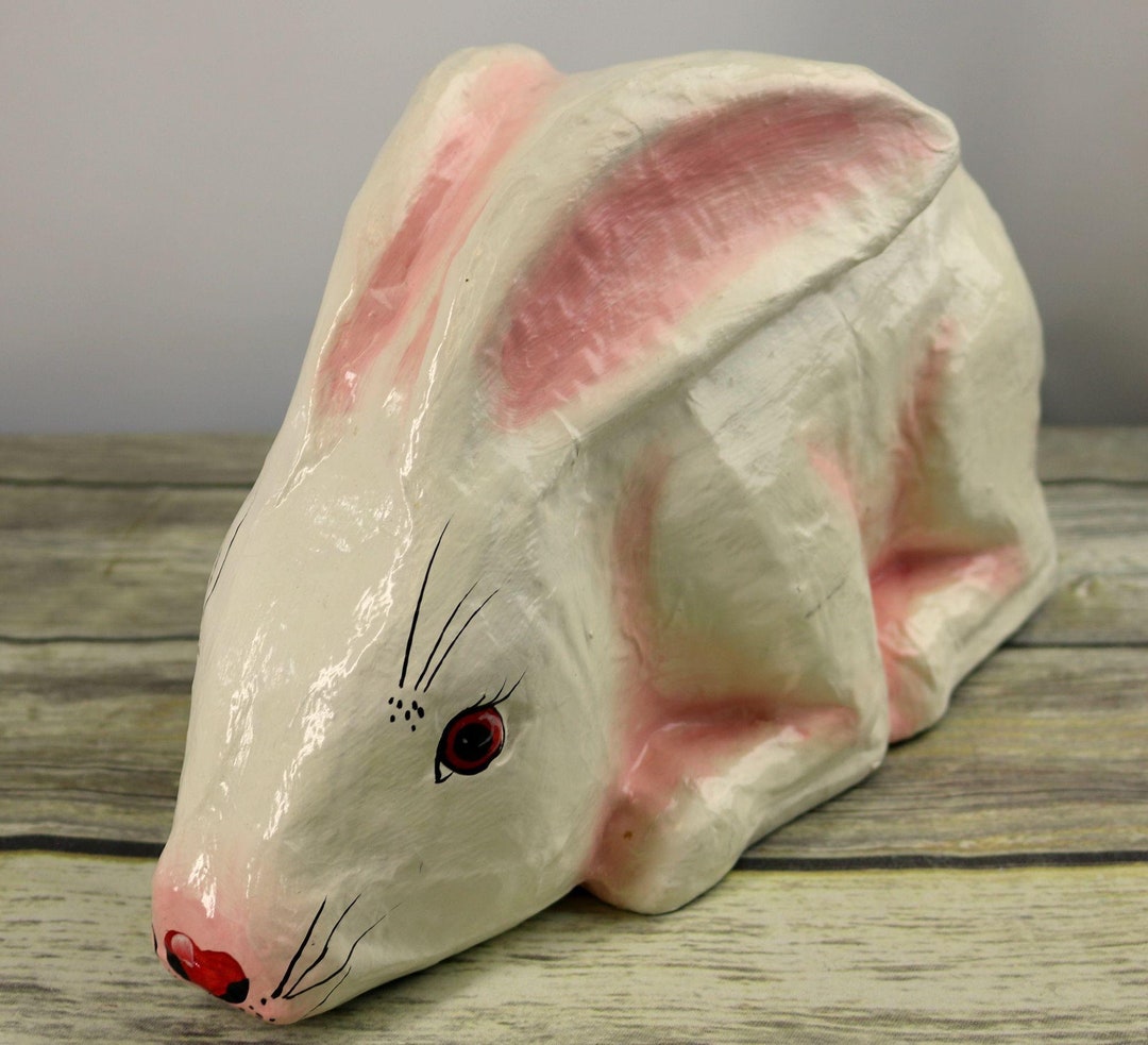 Paper Mache Bunny Rabbit Large Folk Art Easter Farmhouse Decor ...