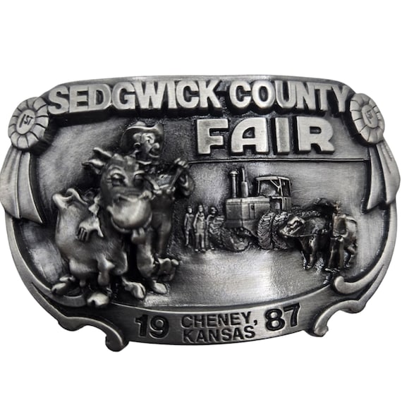 1987 Sedgwick County Fair Belt Buckle Cheney Kansas C… - Gem