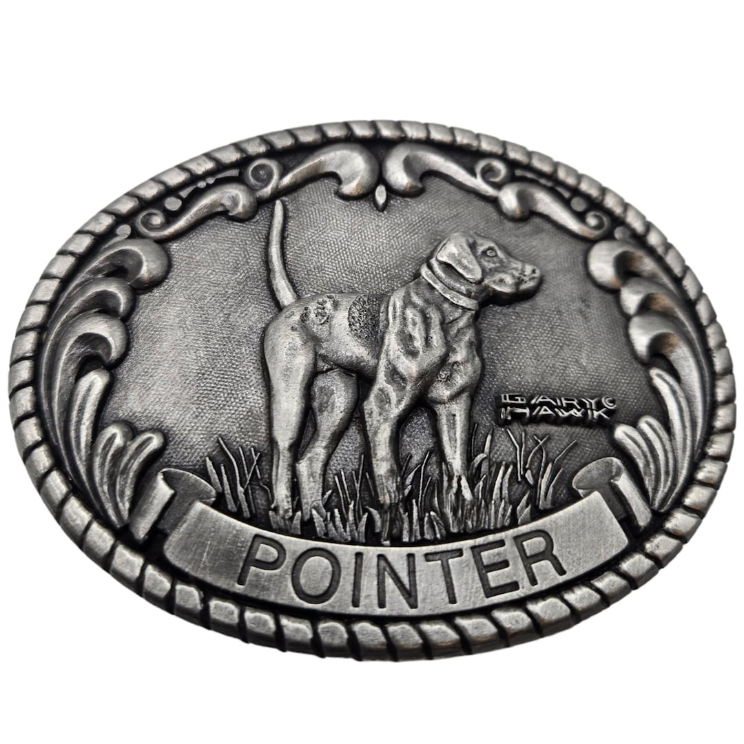 Pointer Belt Buckle 1988 Vintage Hunting Bird Dog Gary Hawk Western ...