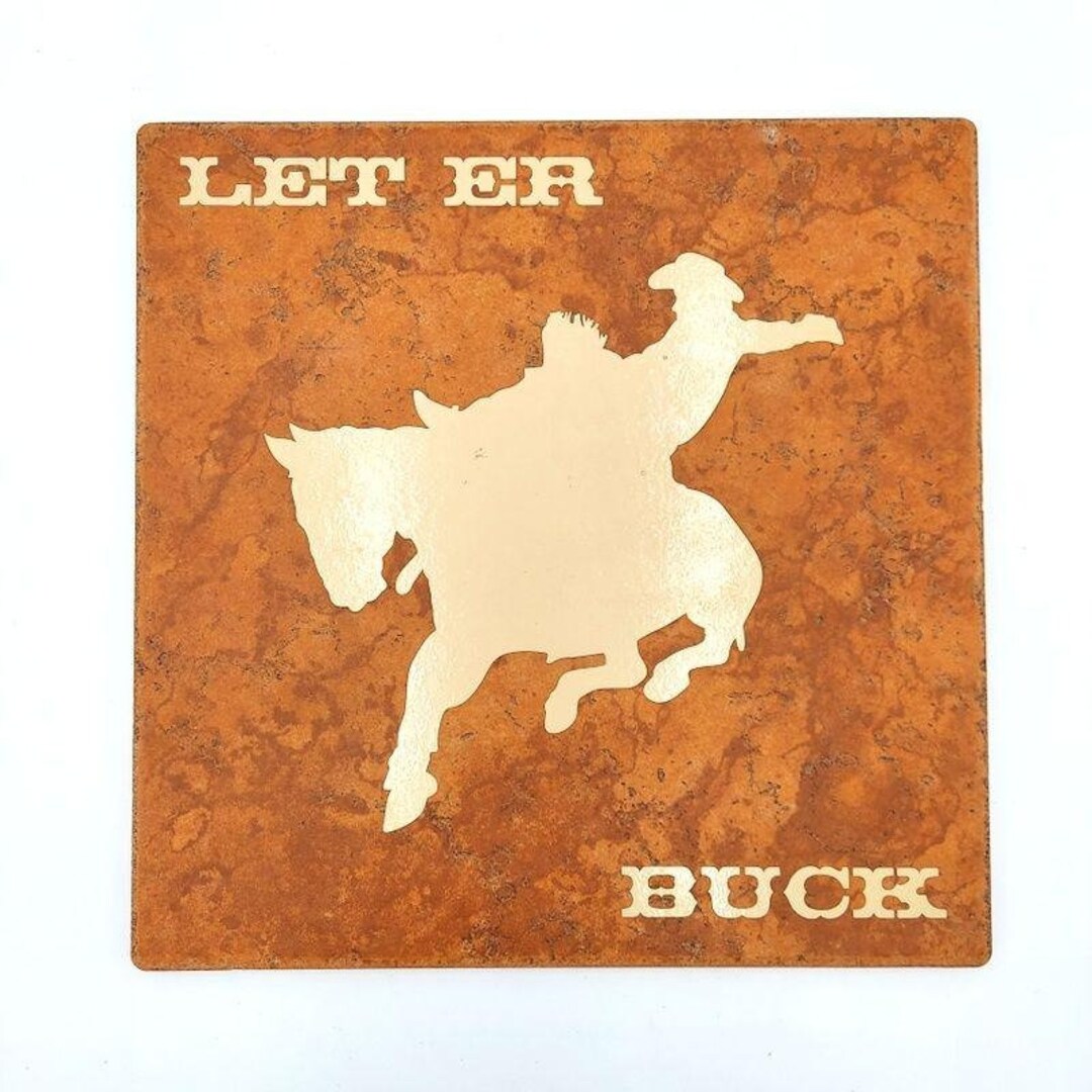 Western Art Tile Plaque Cowboys Let Er Buck Rodeo Country Farmhouse ...