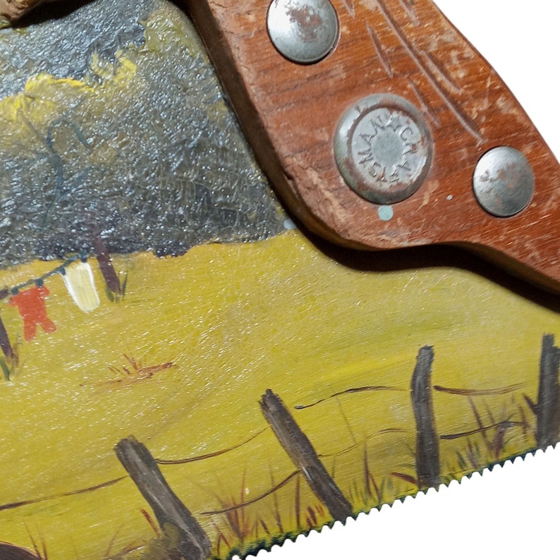 Vintage Painted Saw Folk Art Country Home Dirt Road Clothesline Tree ...