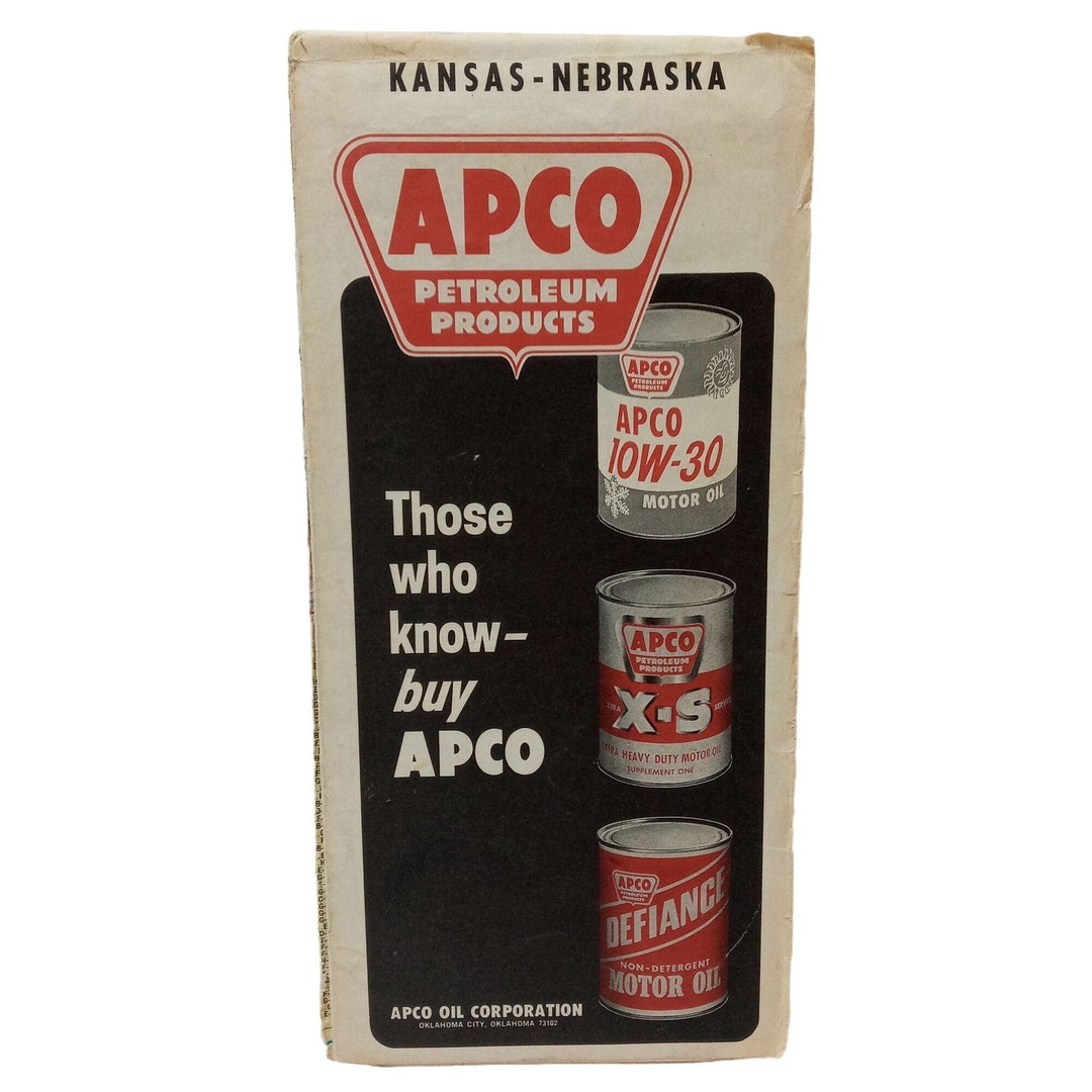APCO Service Station Map Kansas Nebraska Vintage Gas Oil Used Folding ...