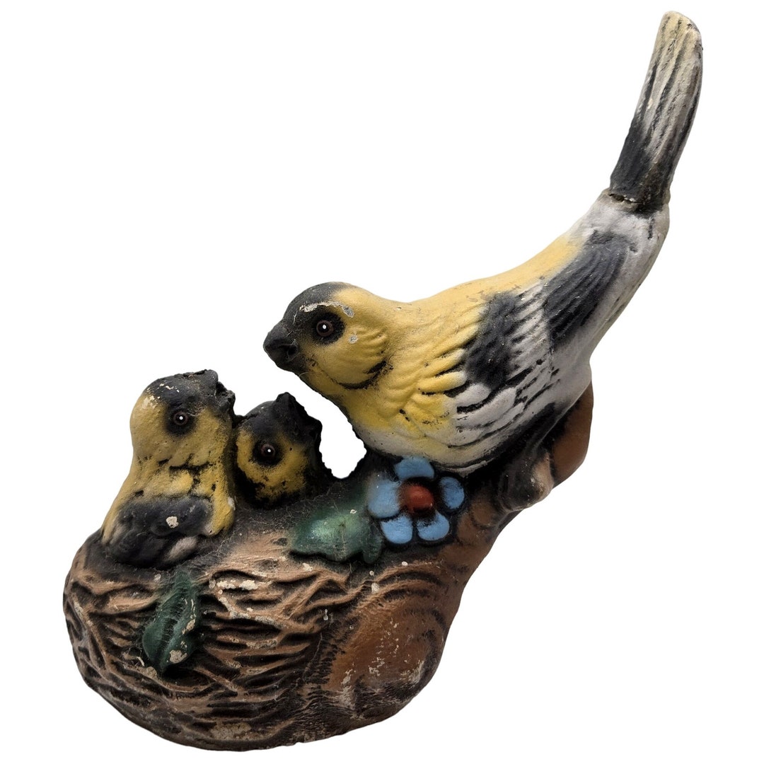 Yellow Oriole Gold Finch Bird and Nest Cement Sculpture Yard Folk Art ...