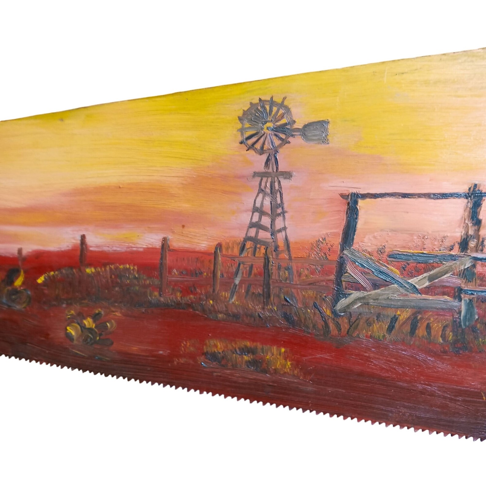 Cactus Windmill Painted Folk Art Farm Scene Hand Saw Vintage Desert ...