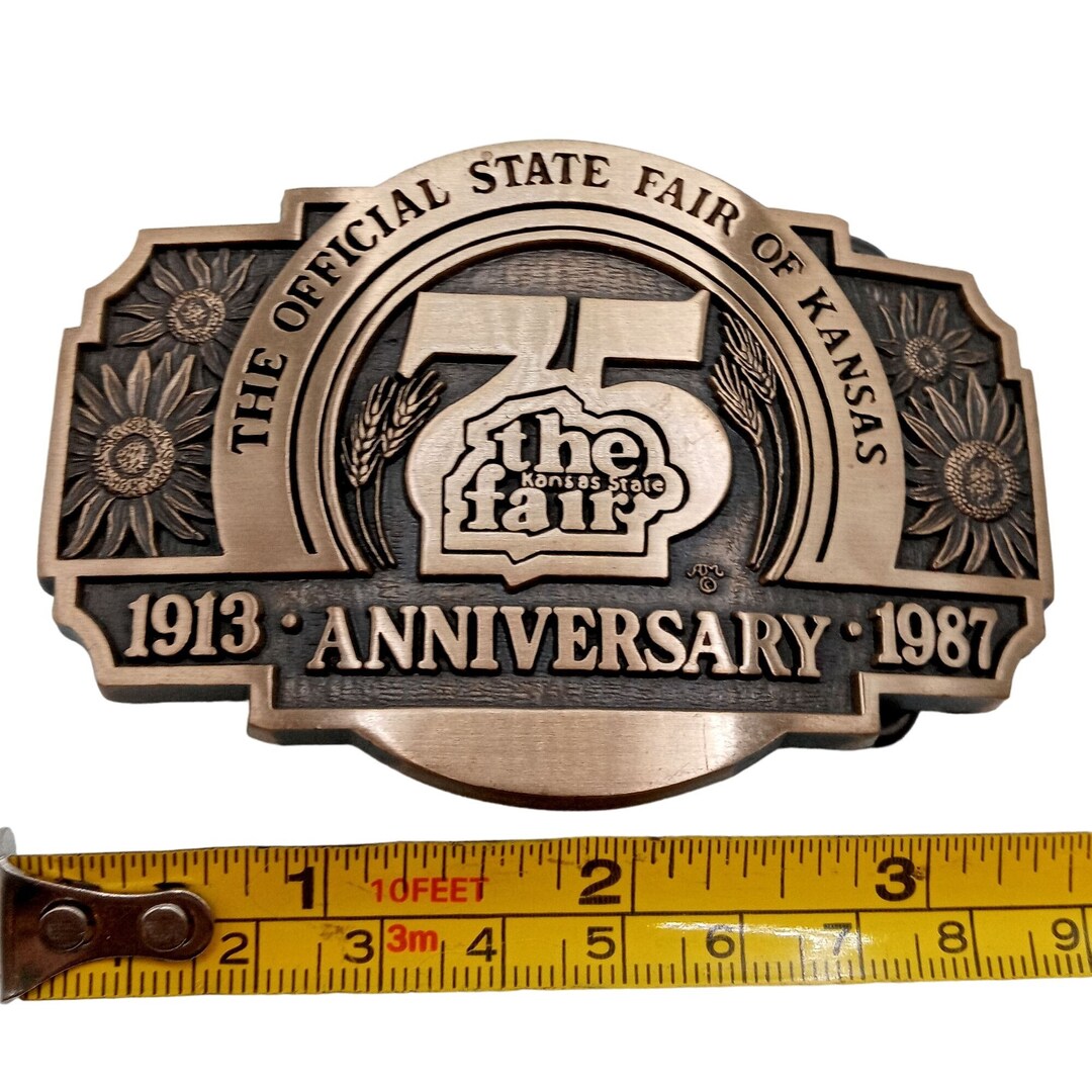 Kansas State Fair Belt Buckle Sunflowers Wheat 75th Anniversary Brass ...