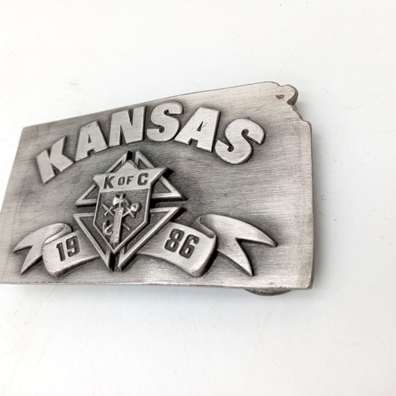 1986 Kansas Belt Buckle Knights Of Columbus Logo Frat… - Gem