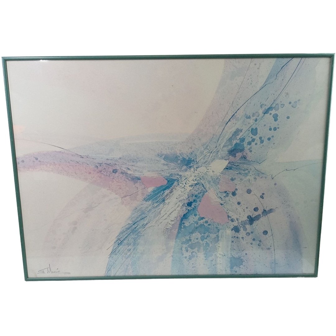 1980s Pastel Abstract Expressionism Framed Print Signed Miami Style Eva ...
