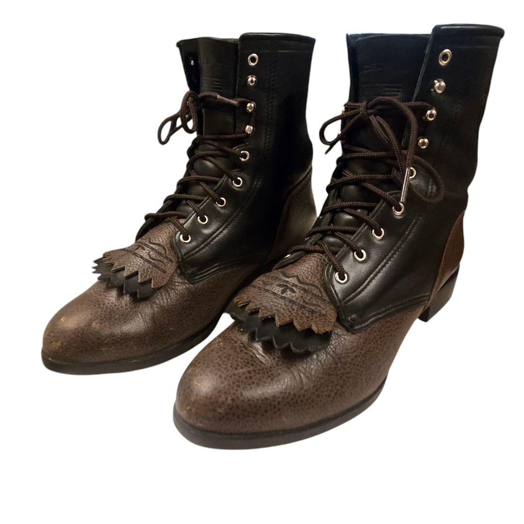 Ariat Lace up Cowboy Boots Ropers Black Brown Mens 9 Western Shoes ...