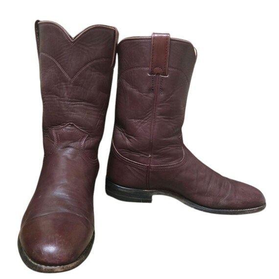 Justin Cowboy Boots Ropers Burgundy Leather Mens 9 D … - Gem