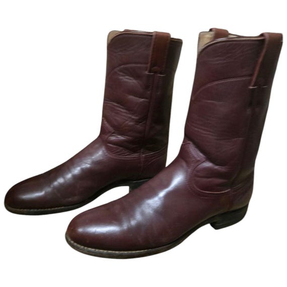 Justin Cowboy Boots Ropers Burgundy Leather Mens 9 D … - Gem