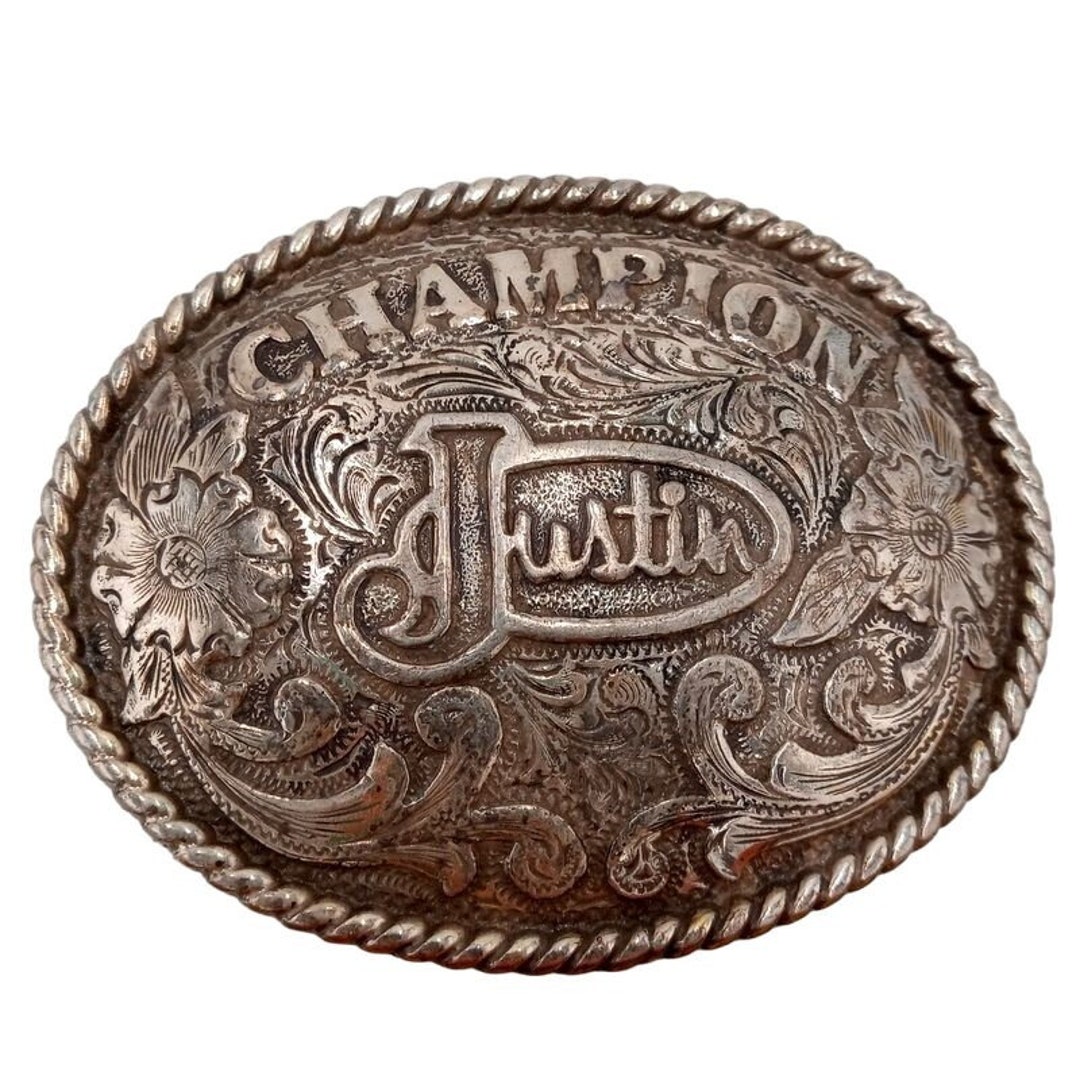 Justin Champion Belt Buckle Vintage Rodeo Cowboy Small Western Wear - Etsy