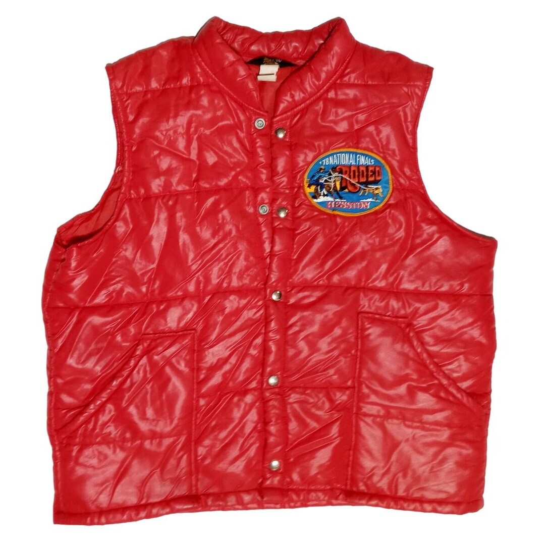 1978 Hesston Rodeo Puffer Vest NFR Puffy Red Calf Roper Cowboy Vintage ...