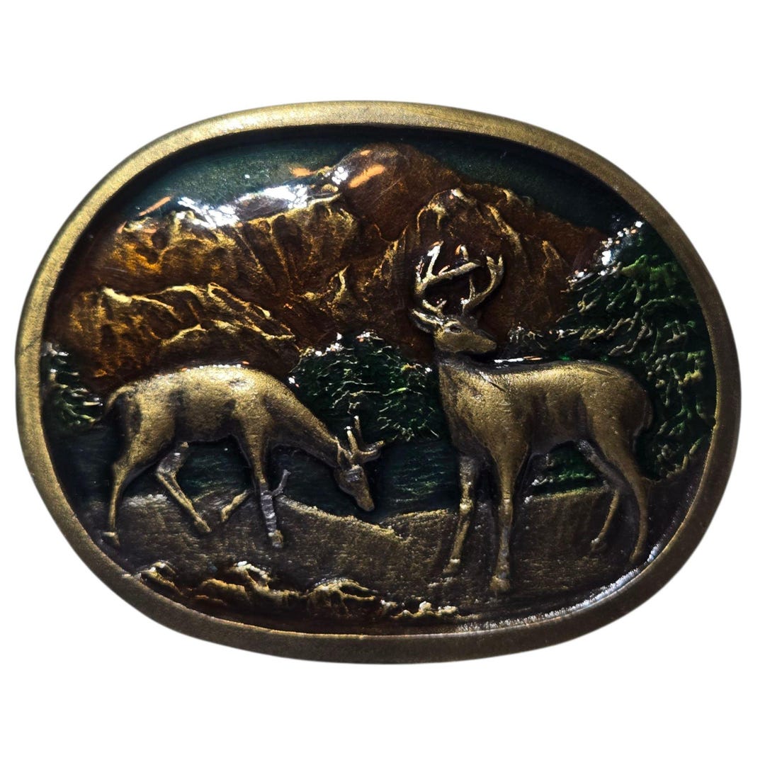 Deer Forest Belt Buckle Mountain Outdoorsman Vintage Country Western ...