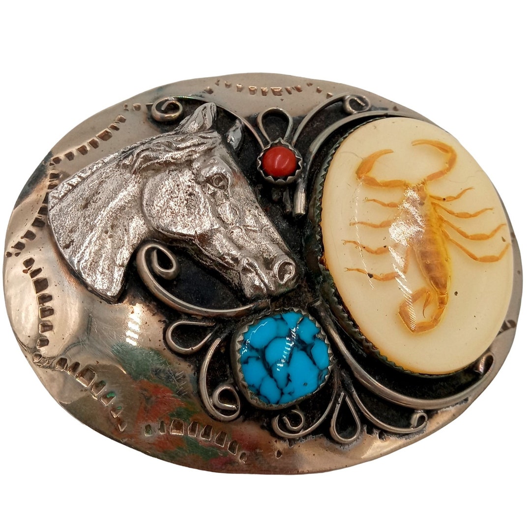 Scorpion Horse Belt Buckle Turquoise Coral Cowboy Native American ...
