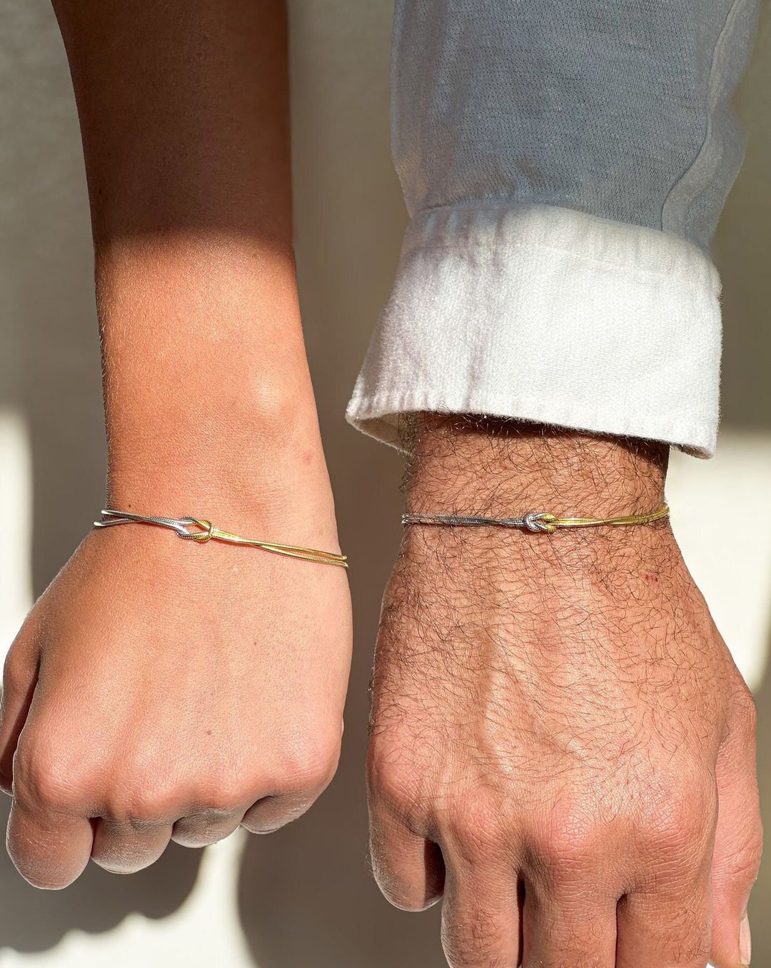 Love Knot Gold Couple Bracelet, 2 Tone Love Bracelet for Couples ...