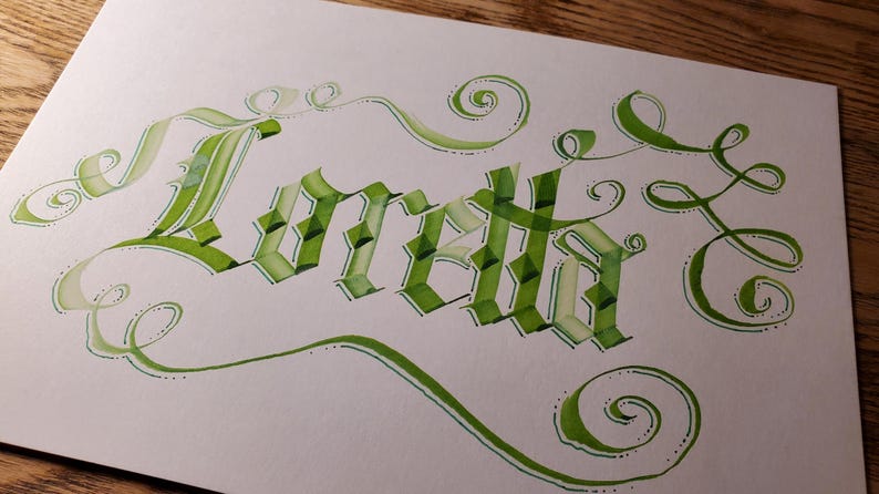 6 X 9 Personalized Handmade Calligraphy Name Card - Gradient Colors - Etsy