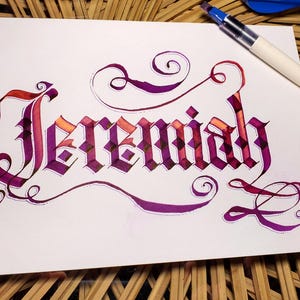 6 X 9 Personalized Handmade Calligraphy Name Card - Gradient Colors - Etsy