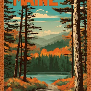 Maine Woods Printable Poster Maine Retro Print Camden Maine Poster ...