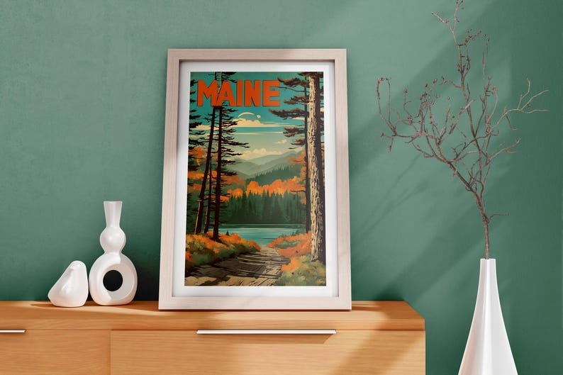Maine Woods Printable Poster Maine Retro Print Camden Maine Poster ...